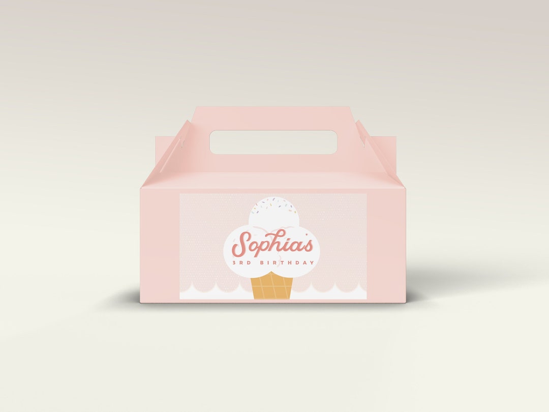 Ice Cream Birthday Gable Box Label: Editable Pastel Cone (digital ...