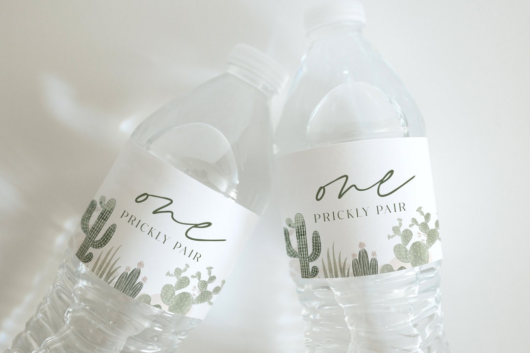 Prickly Pair Twins Water Label Template: Boho Cactus Fiesta (digital ...