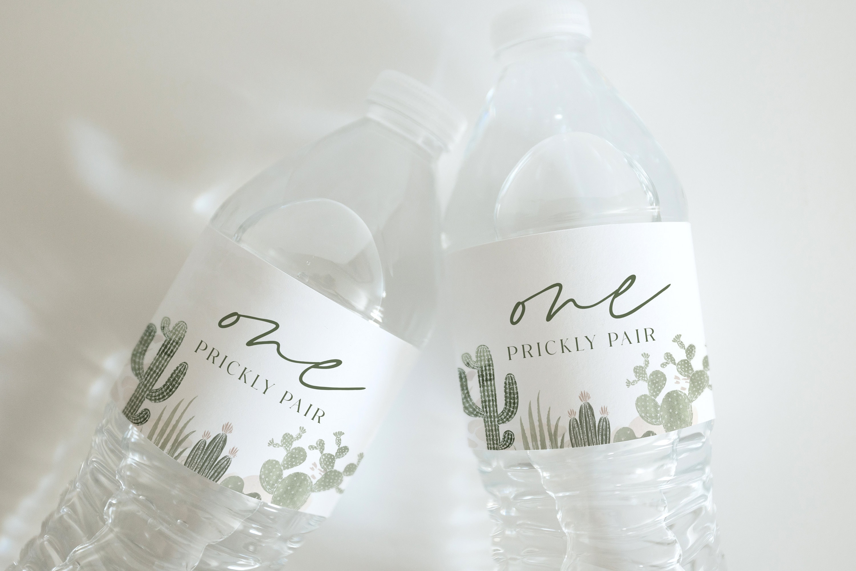 Prickly Pair Twins Water Label Template: Boho Cactus Fiesta (digital ...