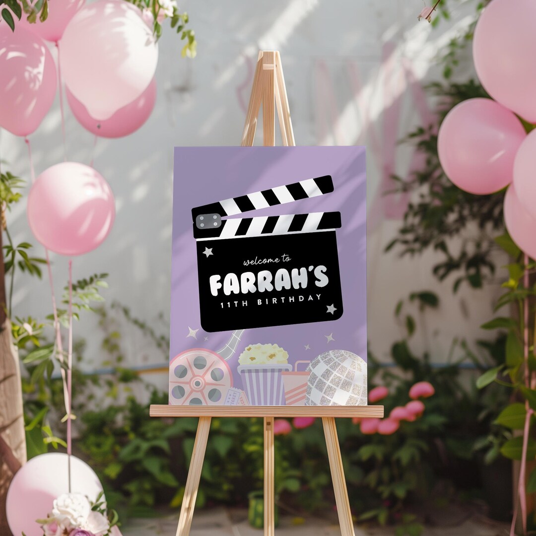 Movie Birthday Welcome Sign Template: Cinema Party Decor (instant ...