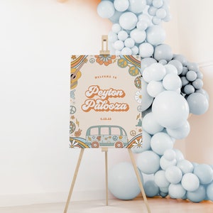 Groovy Birthday Welcome Sign Template Retro Boy Birthday Festival Party ...