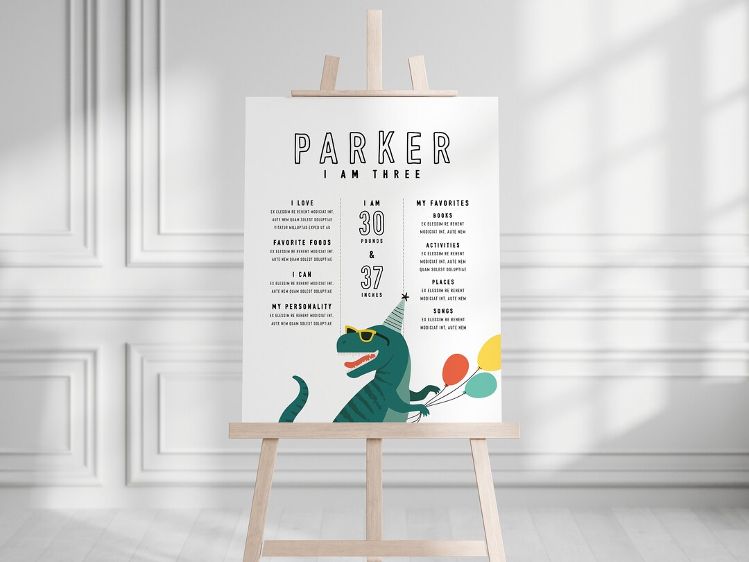 Dinosaur Birthday Milestone Board Template: Editable Rex Design ...
