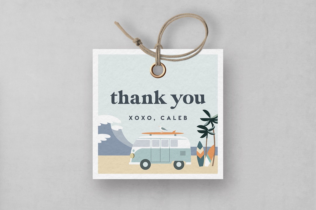 Modern Surf Favor Tag, Editable Surf Birthday Decorations, Beach ...