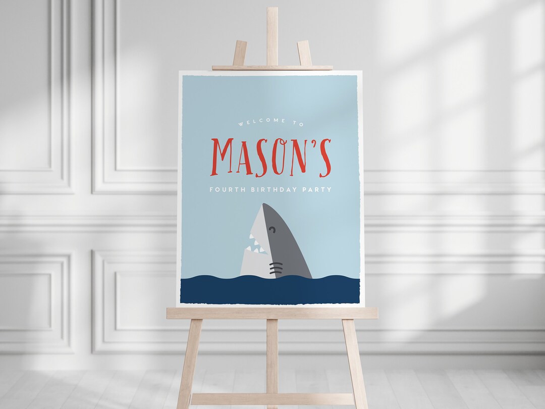 Shark Birthday Welcome Sign: Editable Party Theme (digital Template) - Etsy