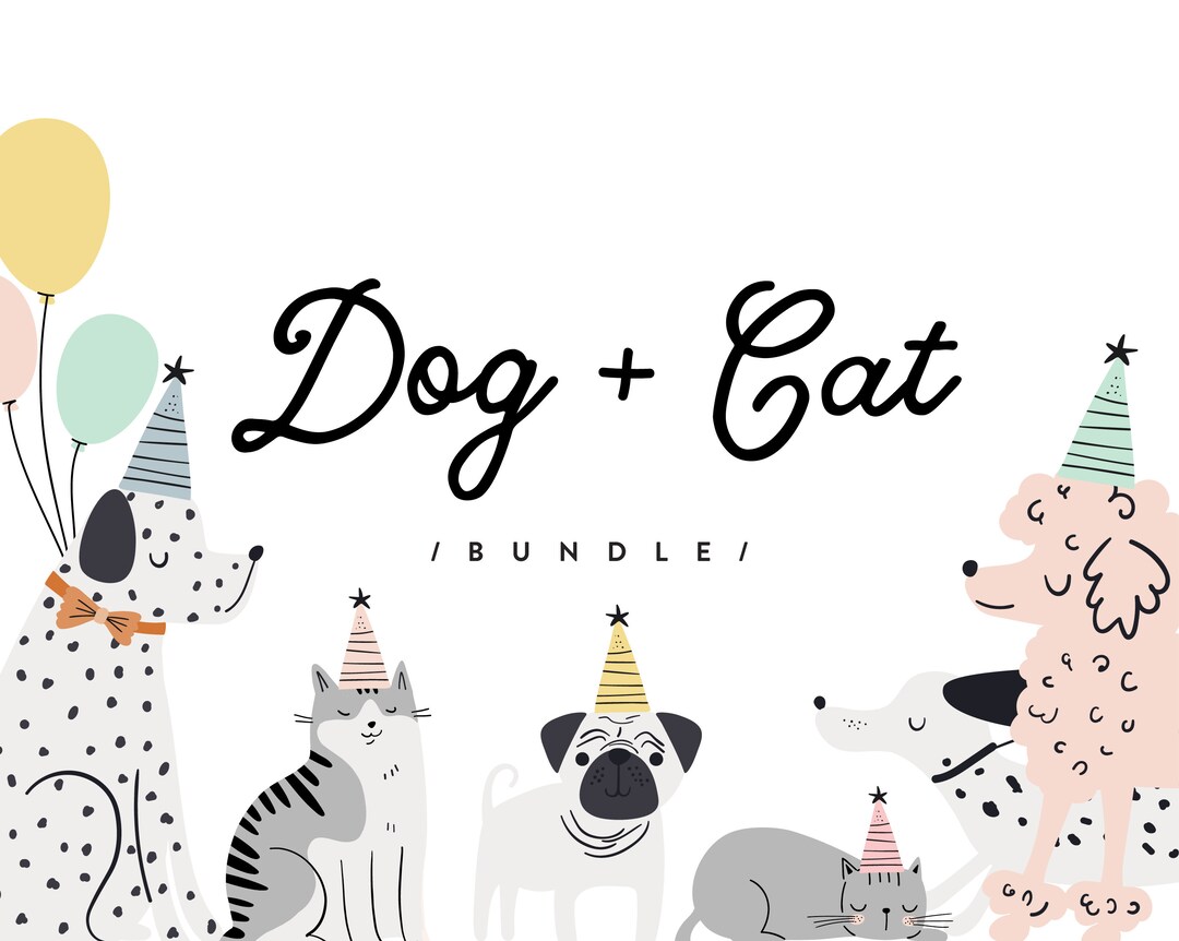 Dog and Cat Birthday Party Bundle: Editable Puppy Kitty Theme (digital ...
