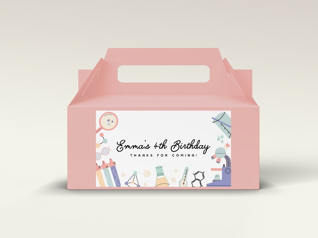 Science Party Favor Box Label, Girl Mad Scientist Gable Label, Modern ...