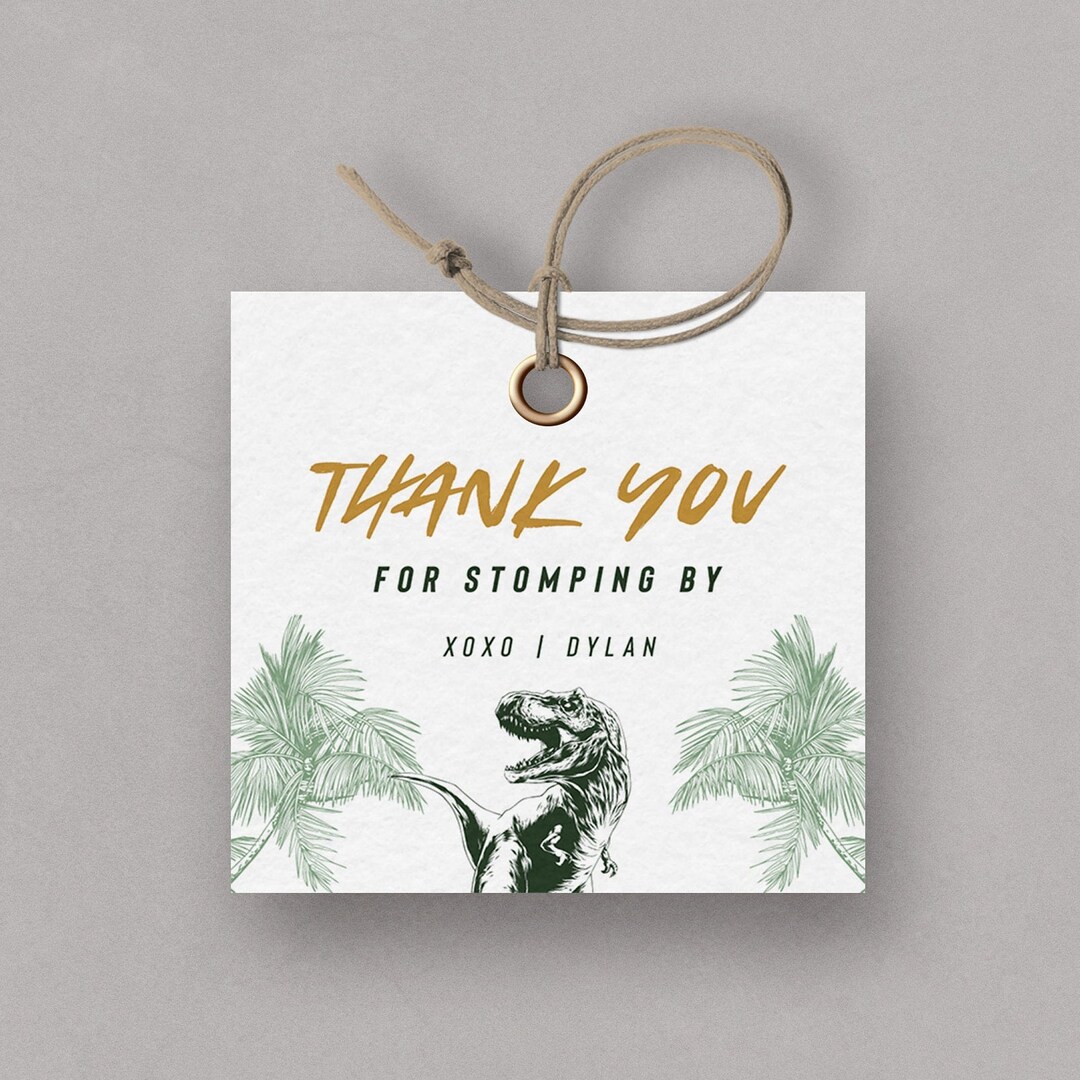 T-rex Dinosaur Favor Tag Template: Editable Birthday Party (digital ...