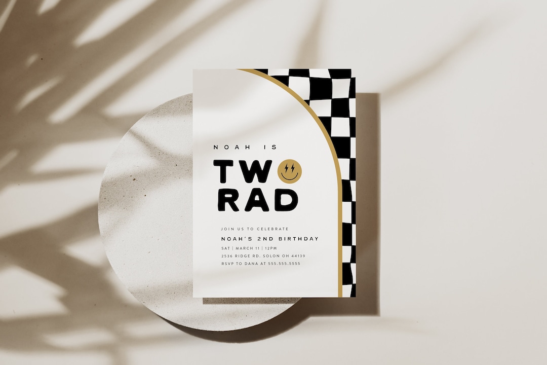 Two Rad Birthday Invitation Template Checkered Smiley Invitation Retro ...