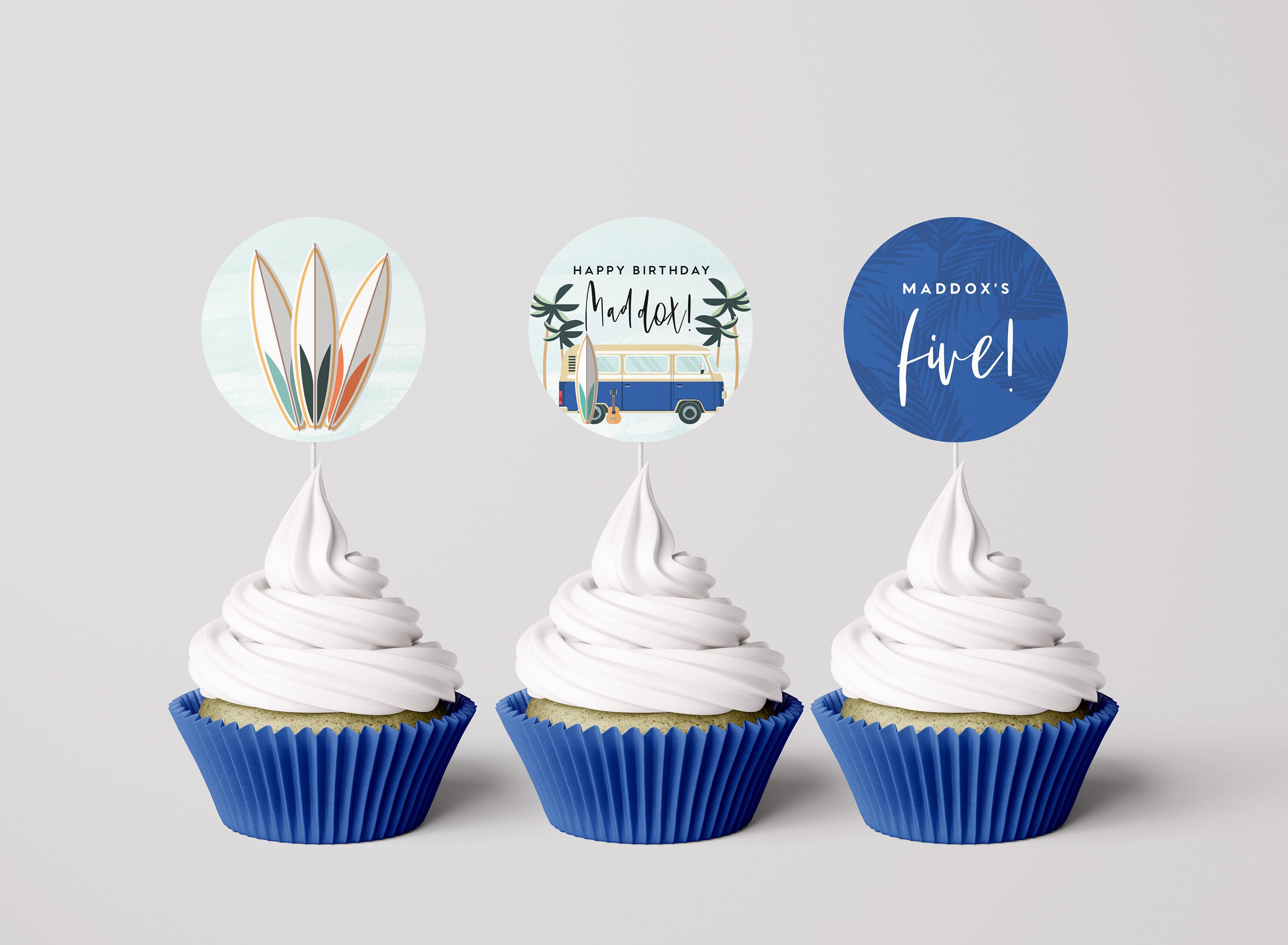 Modern Surf Birthday Cupcake Toppers Surfing Birthday | Etsy