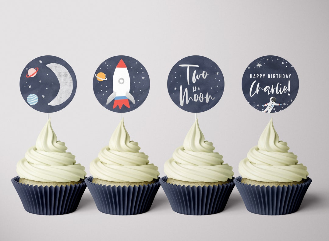 Two the Moon Cupcake Toppers: Space Birthday Decorations (INSTANT ...