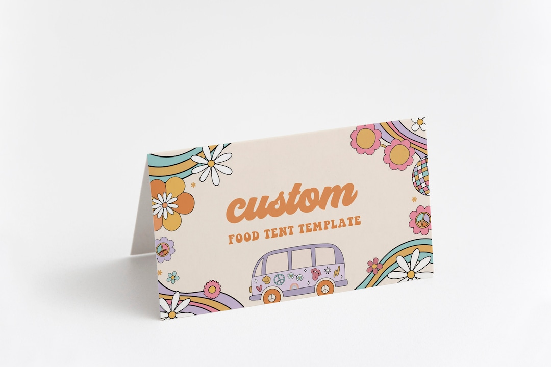 Groovy Birthday Food Tents Retro Festival Birthday Food Cards Hippie ...