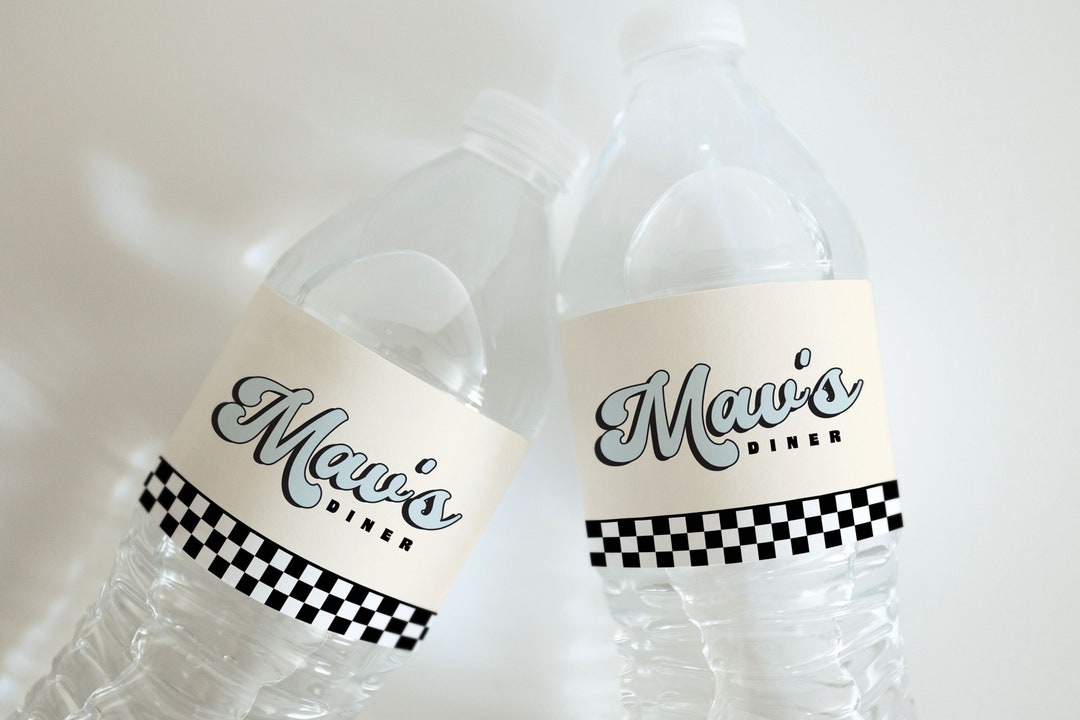 50s Diner Water Bottle Label Template: Retro Birthday Party (digital ...