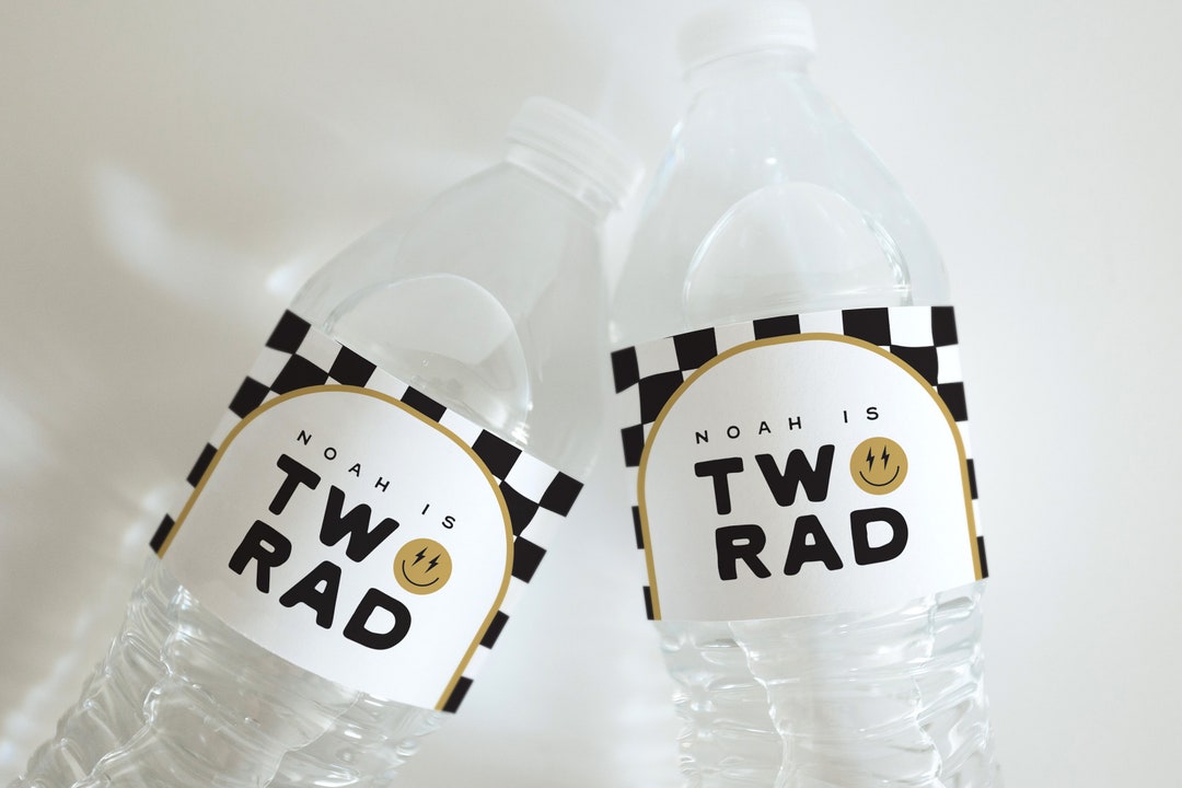 Editable Smiley Face Checkered Water Label Template ANY AGE Retro ...