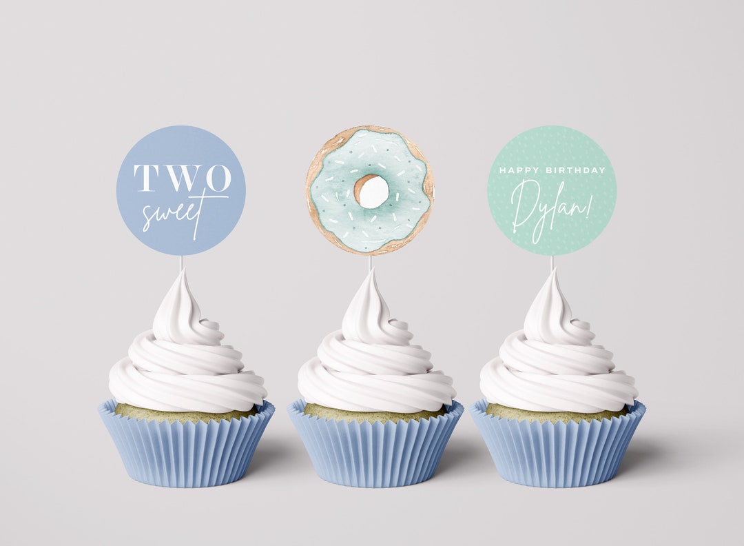 Two Sweet Cupcake Toppers, Two Sweet Topper, Donut Birthday, 2nd ...