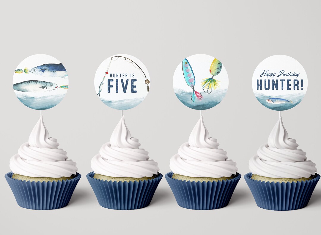 Fishing Cupcake Toppers, O-fish-ally, the Big ONE, Fishing Birthday ...