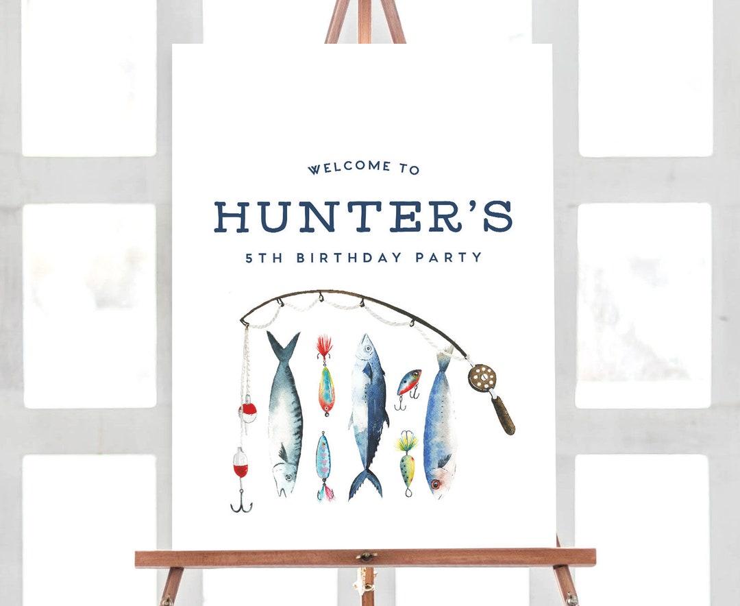 Fishing Birthday Welcome Sign, O-fish-ally, the Big ONE, Fishing Party ...