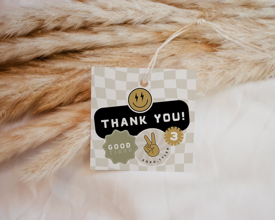 Checkered Smiley Face Favor Tag Template Rad Birthday Retro Birthday ...