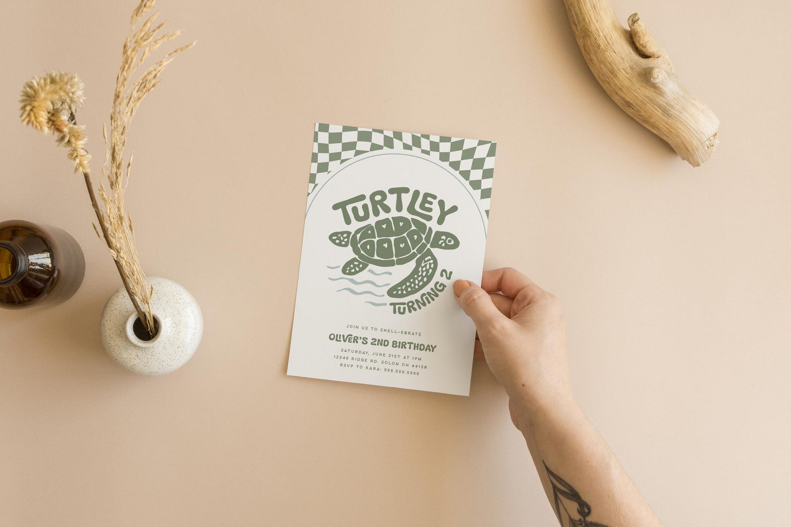 Turtle 2nd Birthday Invitation: Retro Pool Party (editable Template) - Etsy