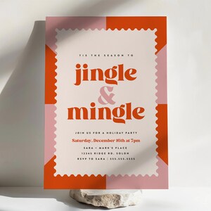 Editable Holiday Party Invitation, Colorful Retro Christmas Template ...