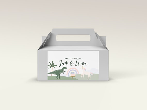 Unicorn and Dinosaur Favor Box Label Modern Simple - Etsy