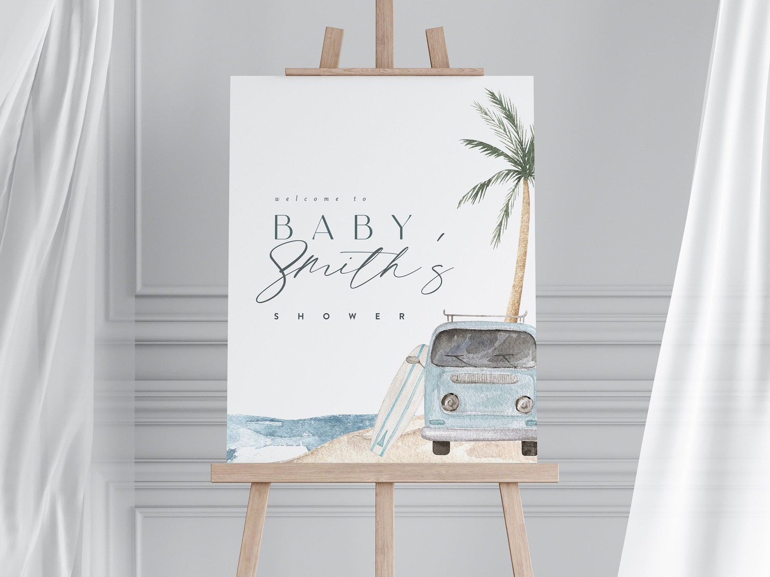 Surf Baby Shower Sign Template: Beach Van Decor (digital) - Etsy