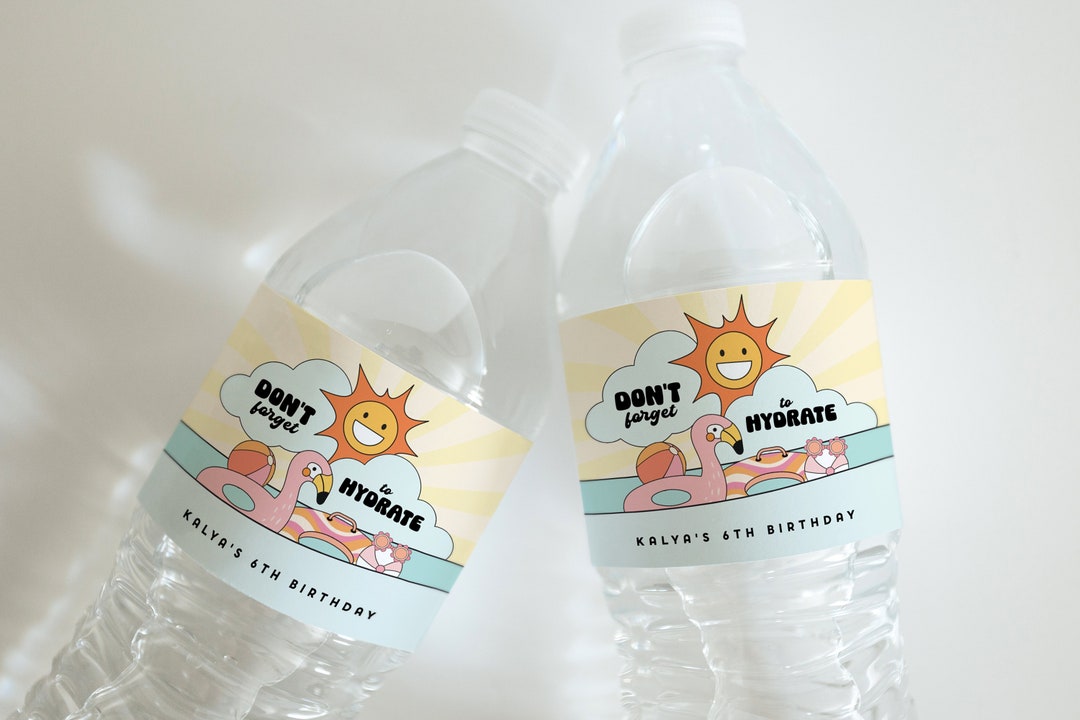 Editable Pool Party Water Bottle Labels, Summer Birthday Bottle Label ...
