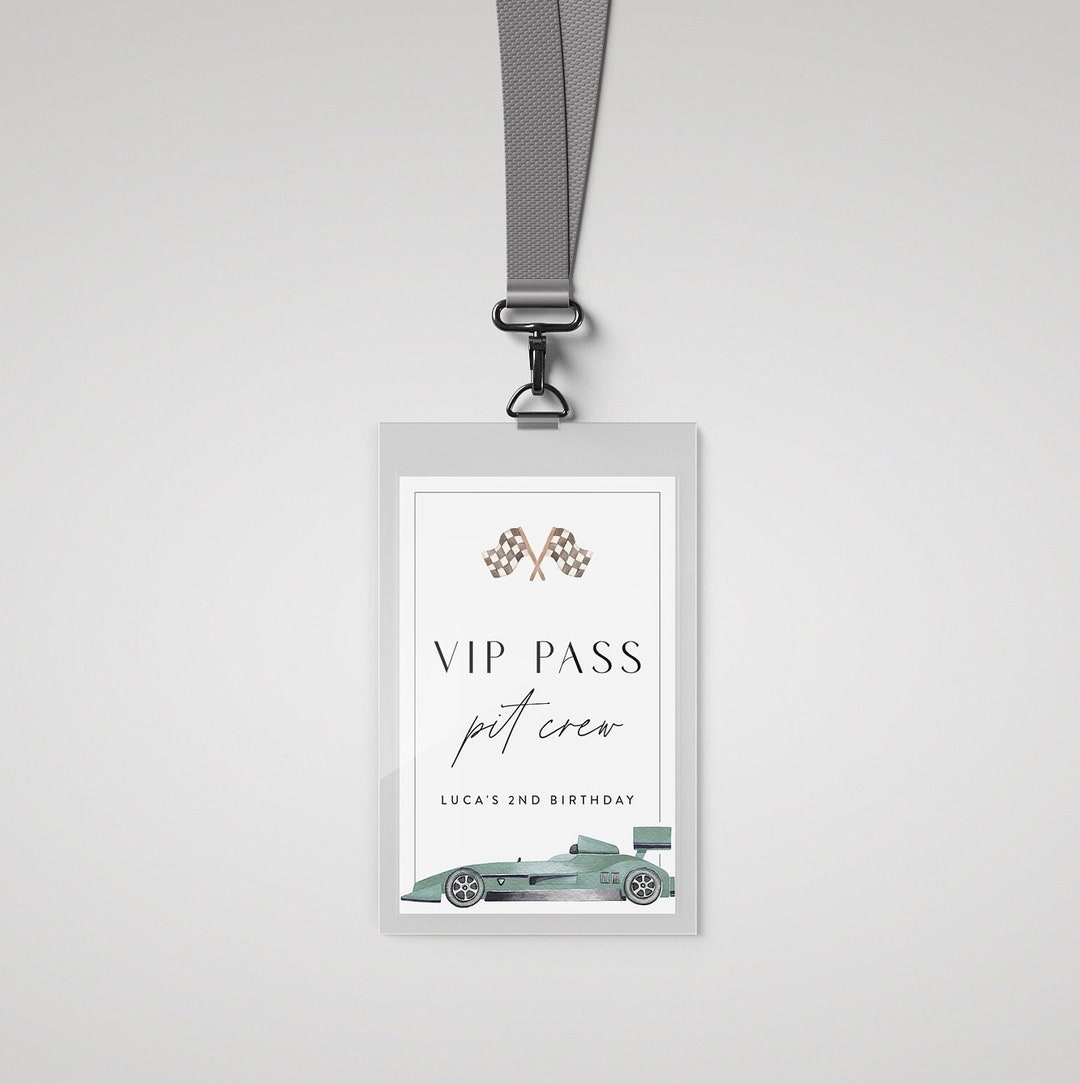 VIP Pit Crew Pass, Race Car Birthday, Two Fast, Fast One, Green Race ...