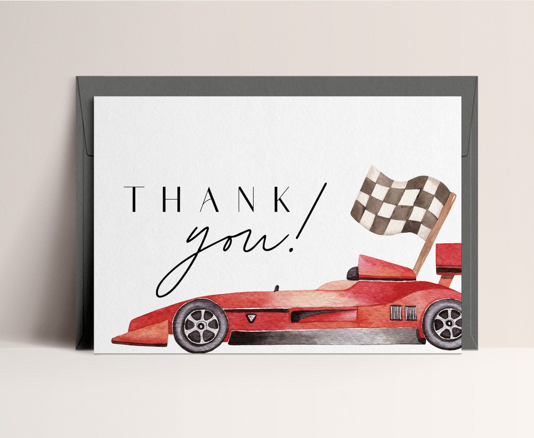 Race Car Thank You Card, Race Car Birthday, Two Fast, Fast One, Digital ...