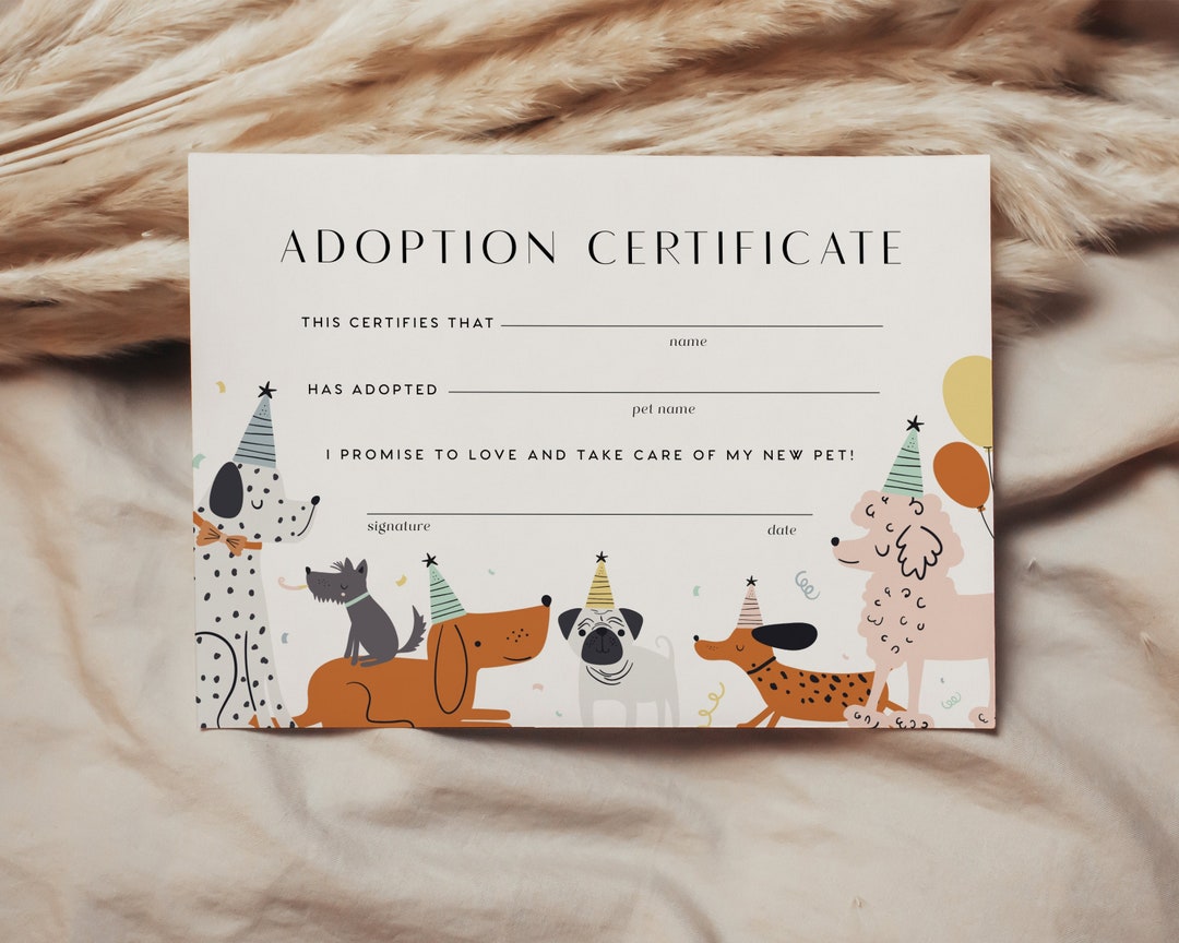 Adoption Certificate Template, Puppy Birthday Party, Dog Theme Birthday ...