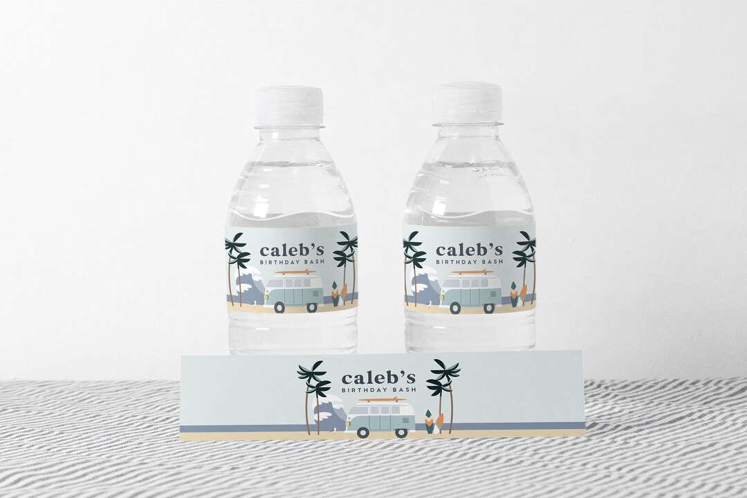Modern Surf Water Bottle Labels, Editable Surf Birthday Decorations ...