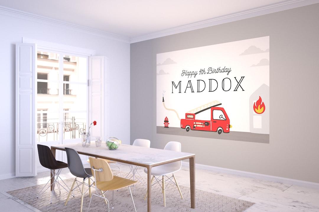 Fire Truck Backdrop, Fire Truck Birthday, Fire Truck Banner, Fire Truck ...