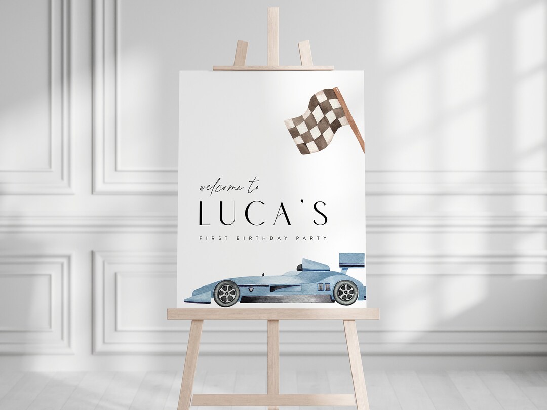 Race Car Birthday Welcome Sign, Two Fast, Fast One, Blue Race Car ...