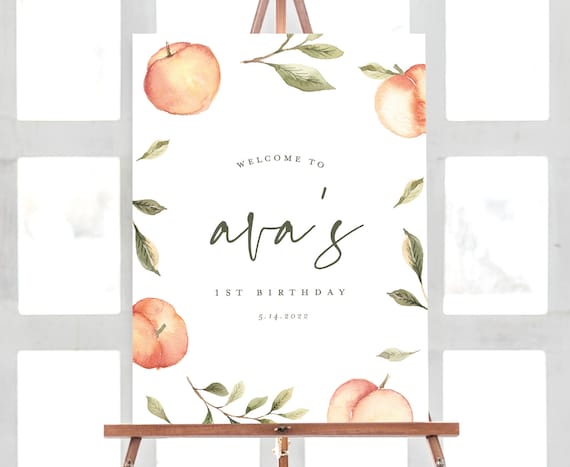 Peach Birthday Welcome Sign Peach Birthday Party Decorations | Etsy