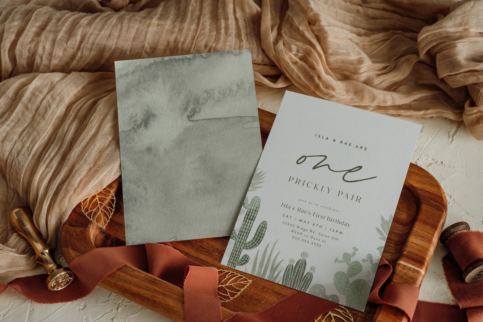 Prickly Pair Twins Water Label Template: Boho Cactus Fiesta (digital ...