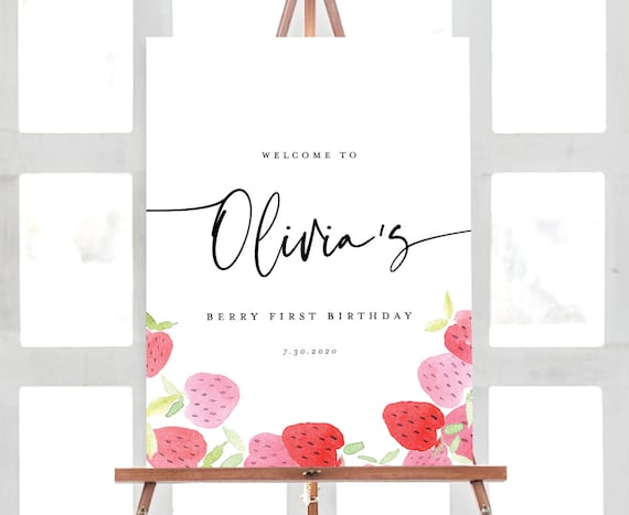 Editable Strawberry Welcome Sign Strawberry Birthday Welcome - Etsy