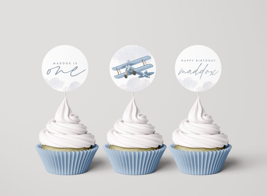 Airplane Cupcake Toppers, Modern Plane Design, Vintage Airplane ...