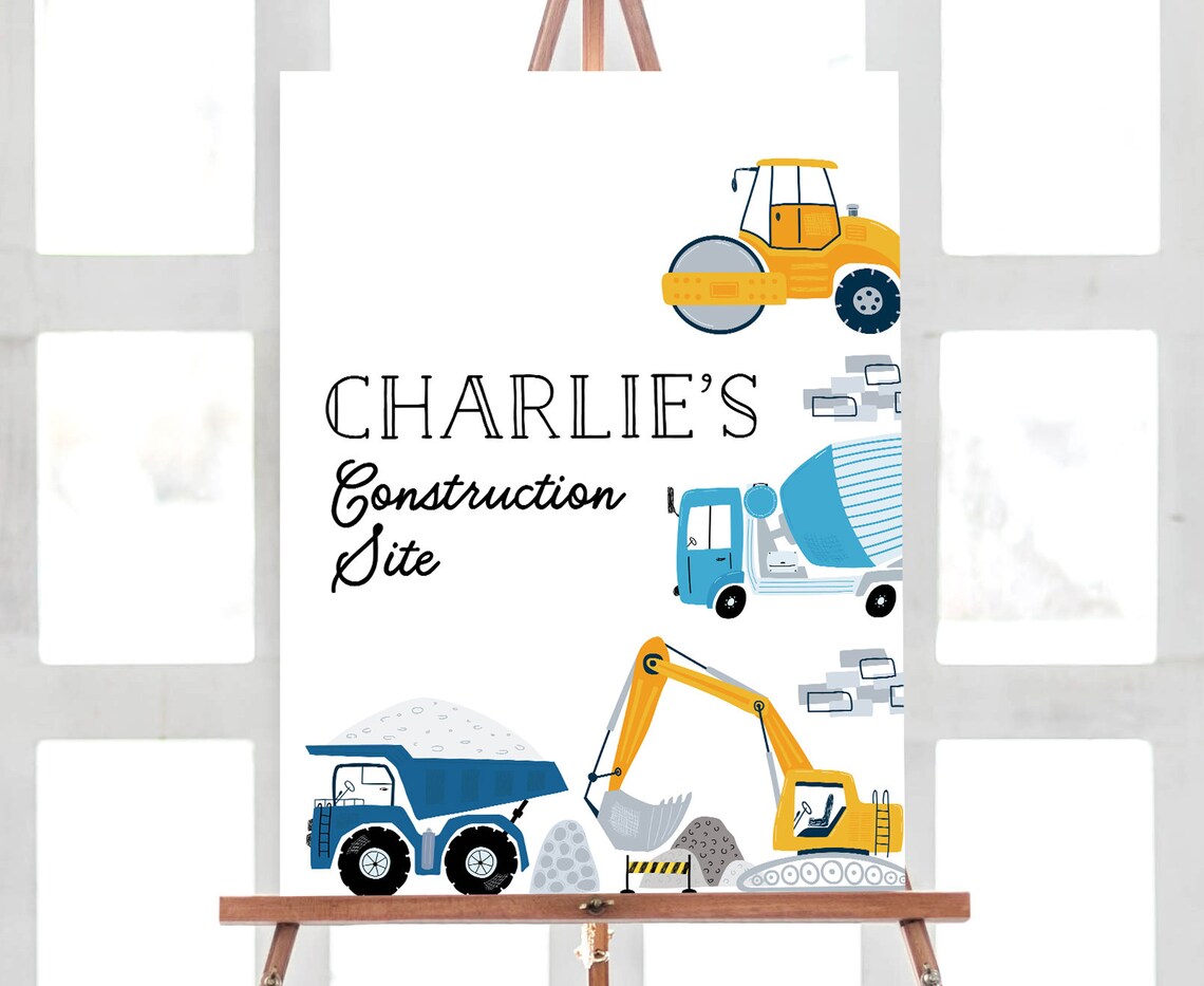 Construction Birthday Milestone Board: Editable Truck Sign (instant ...