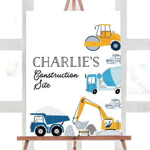 Editable Construction Welcome Sign Dump Truck Digger Excavator - Etsy