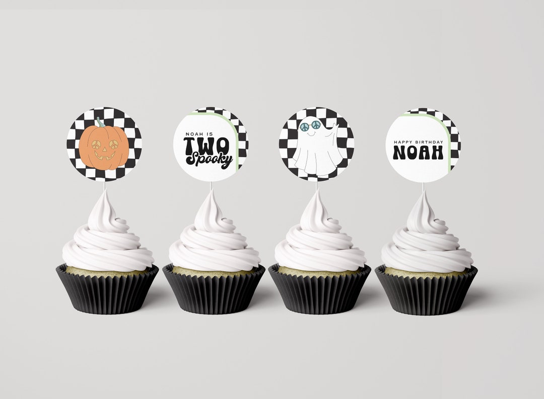 Spooky Birthday Cupcake Toppers Template, Halloween Party Stickers ...