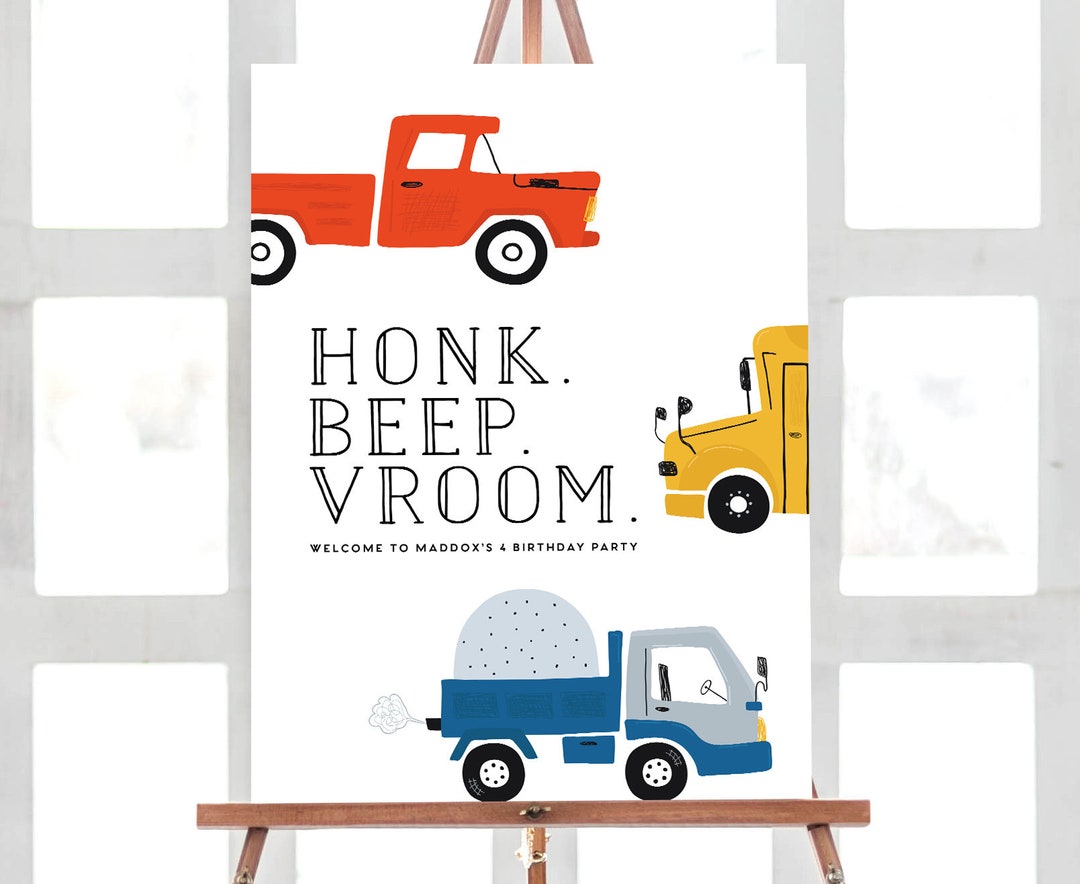 Transportation Birthday Welcome Sign: Truck & Cars Party (INSTANT ...