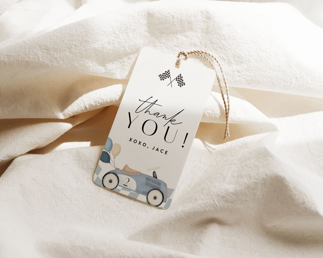 Vintage Blue Race Car Favor Tag: Editable Template (digital Download ...