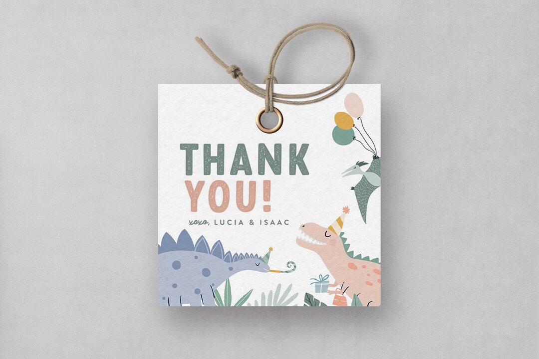 Dinosaur Birthday Favor Tag: Sibling Party Thank You (editable Template ...