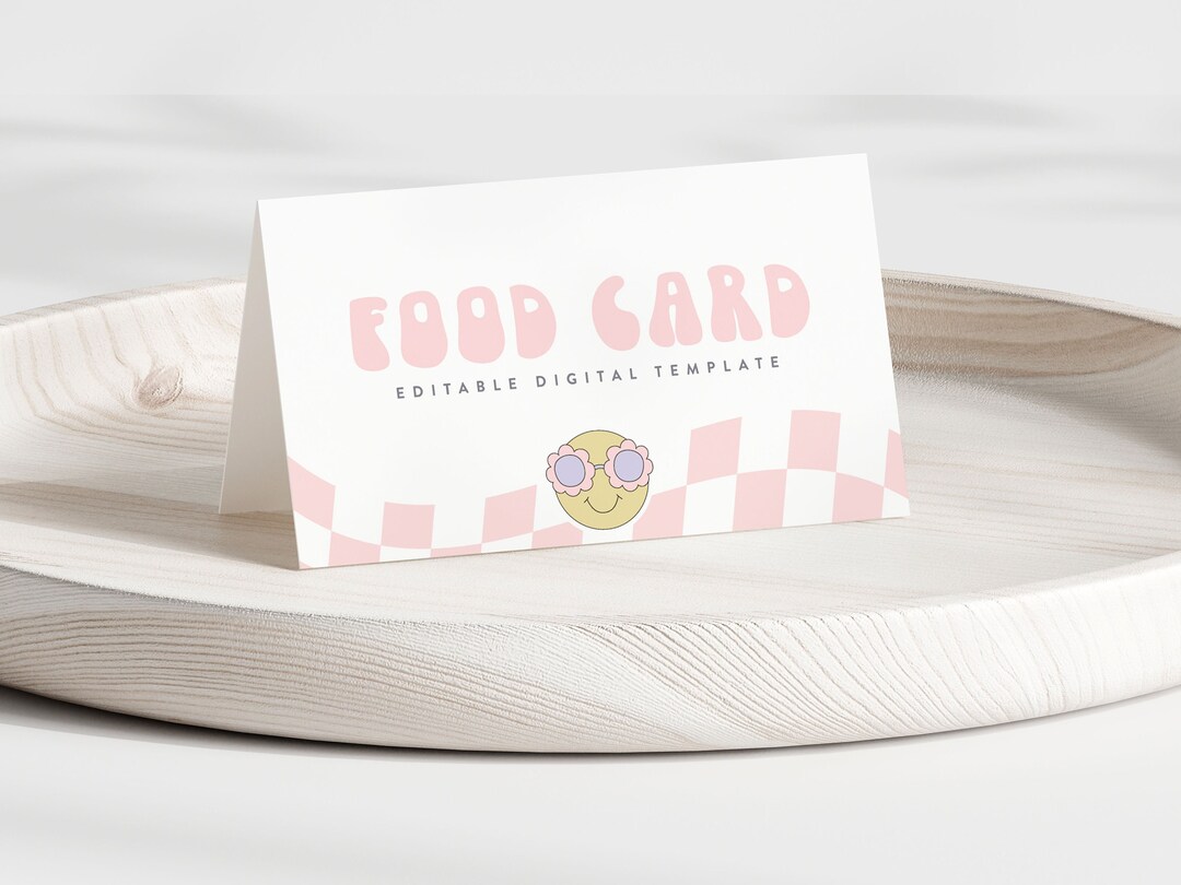 Smiley Food Card Template, Checkered Pink Smiley Food Tents, Girl ...