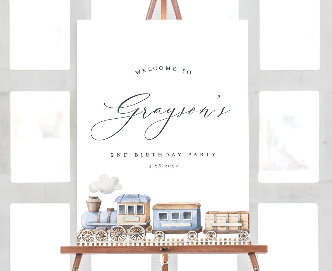 Editable Train Birthday Welcome Sign, Vintage Train Welcome Poster ...