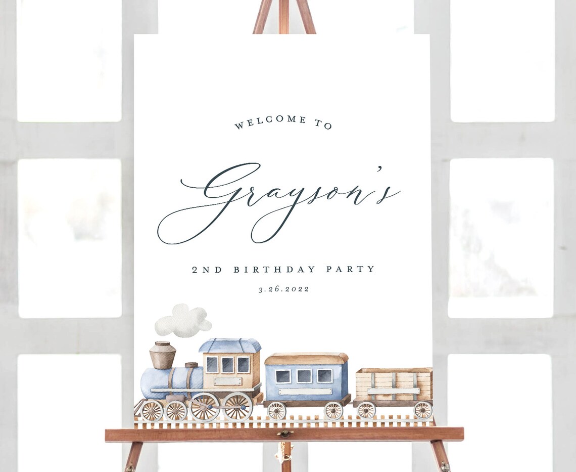 Editable Train Birthday Welcome Sign Vintage Train Welcome - Etsy