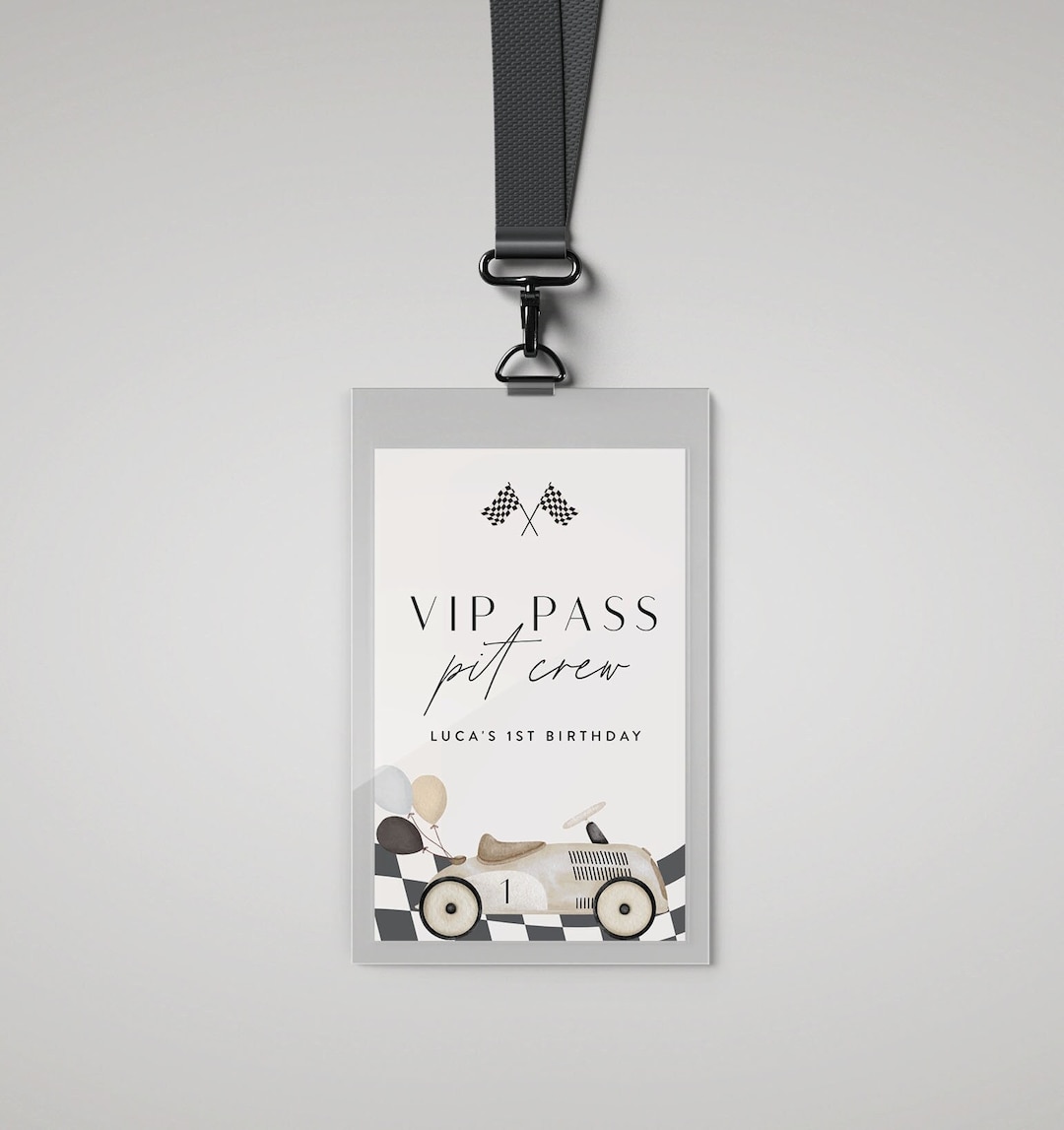 Vintage Cream Race Car VIP Pass Template, Race Car Birthday, Fast One ...