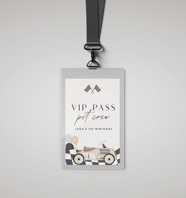 Vintage Cream Race Car VIP Pass Template, Race Car Birthday, Fast One ...
