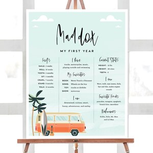 Modern Surf Birthday Welcome Sign, Surfing Birthday, Surf's Up, Orange ...