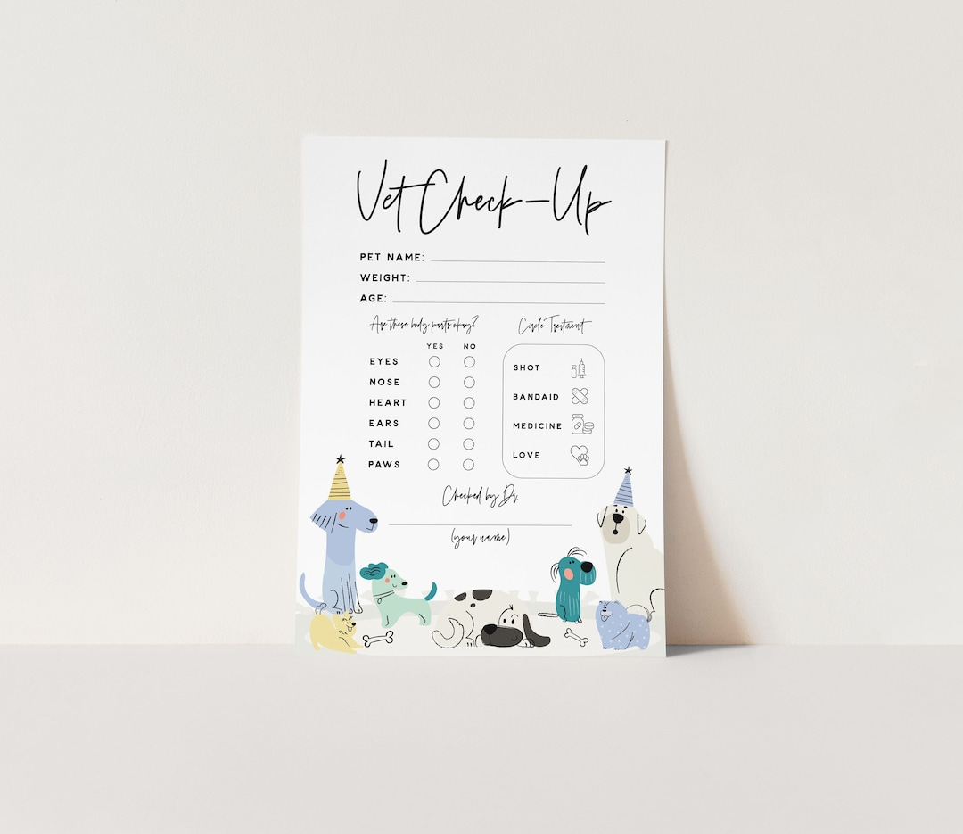 Vet Check up Exam Sheet Pet Check-up Dog Birthday Party Kitty Party ...