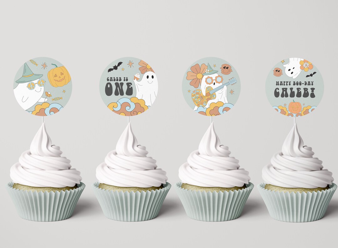Spooky Retro Cupcake Toppers, Boy Retro Halloween Birthday Decorations ...